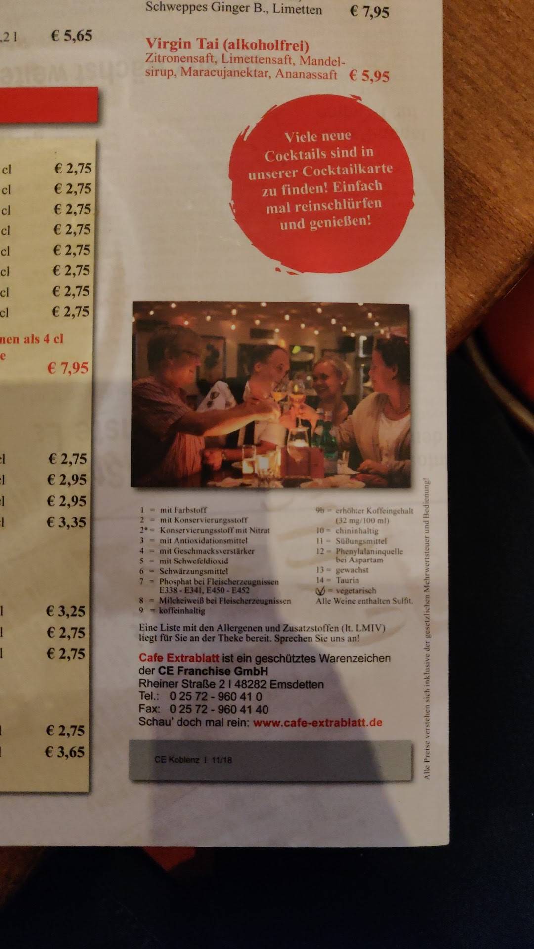 Speisekarte von Café Extrablatt pub & Bar, Koblenz