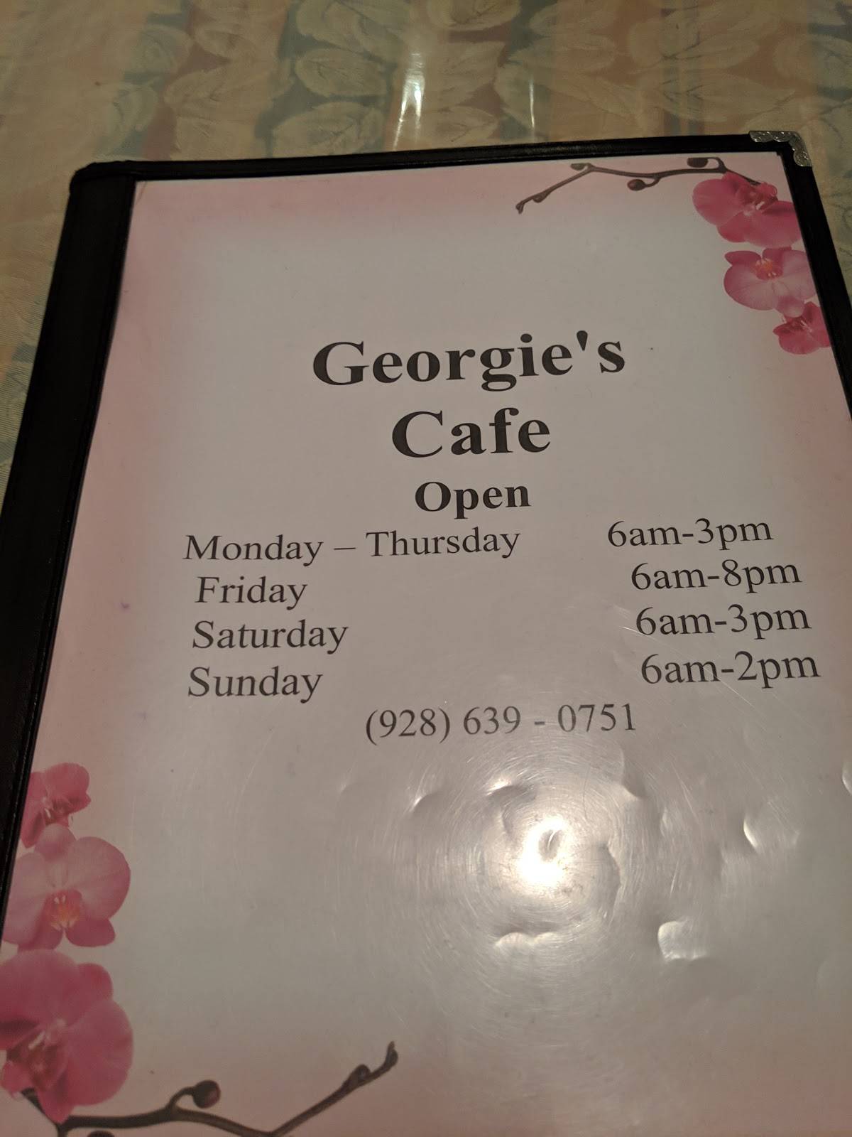 Menu at Georgie's Cafe, Cottonwood