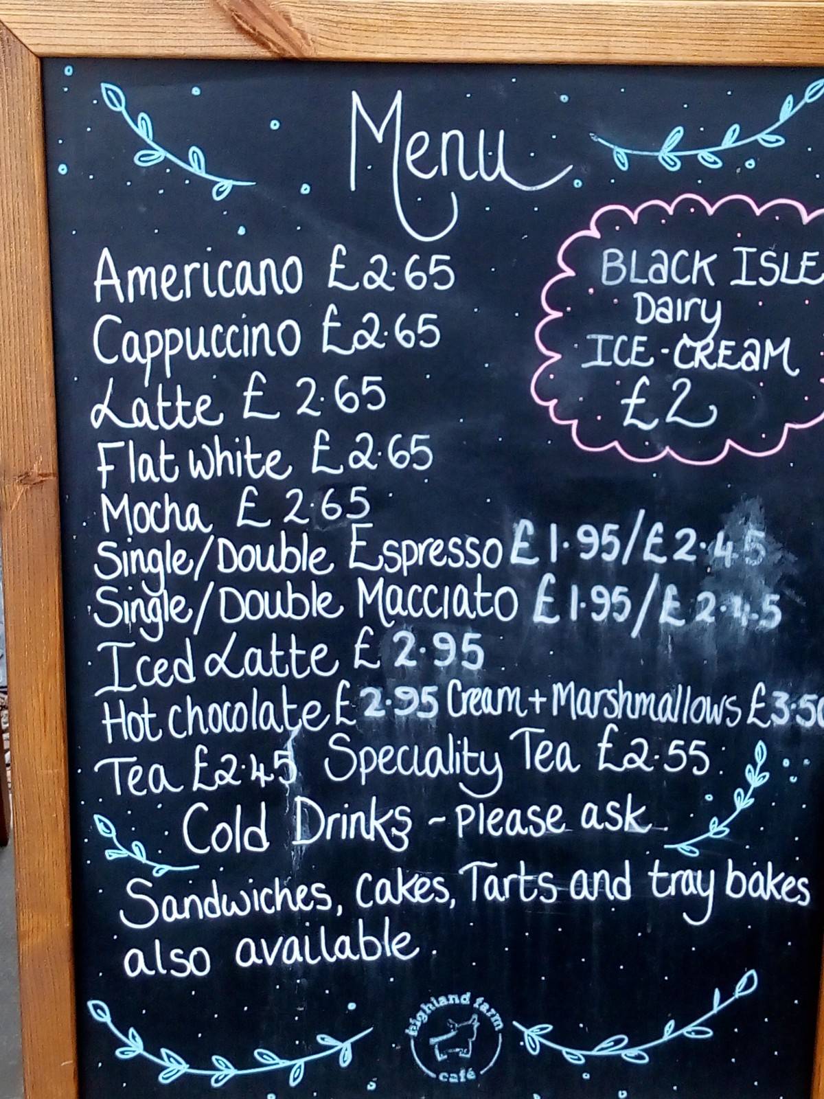 Menu at Highland Farm Cafe, Dingwall