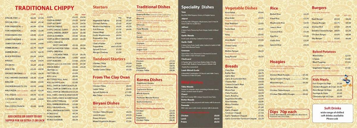 Menu at Cafe India, Dalmellington
