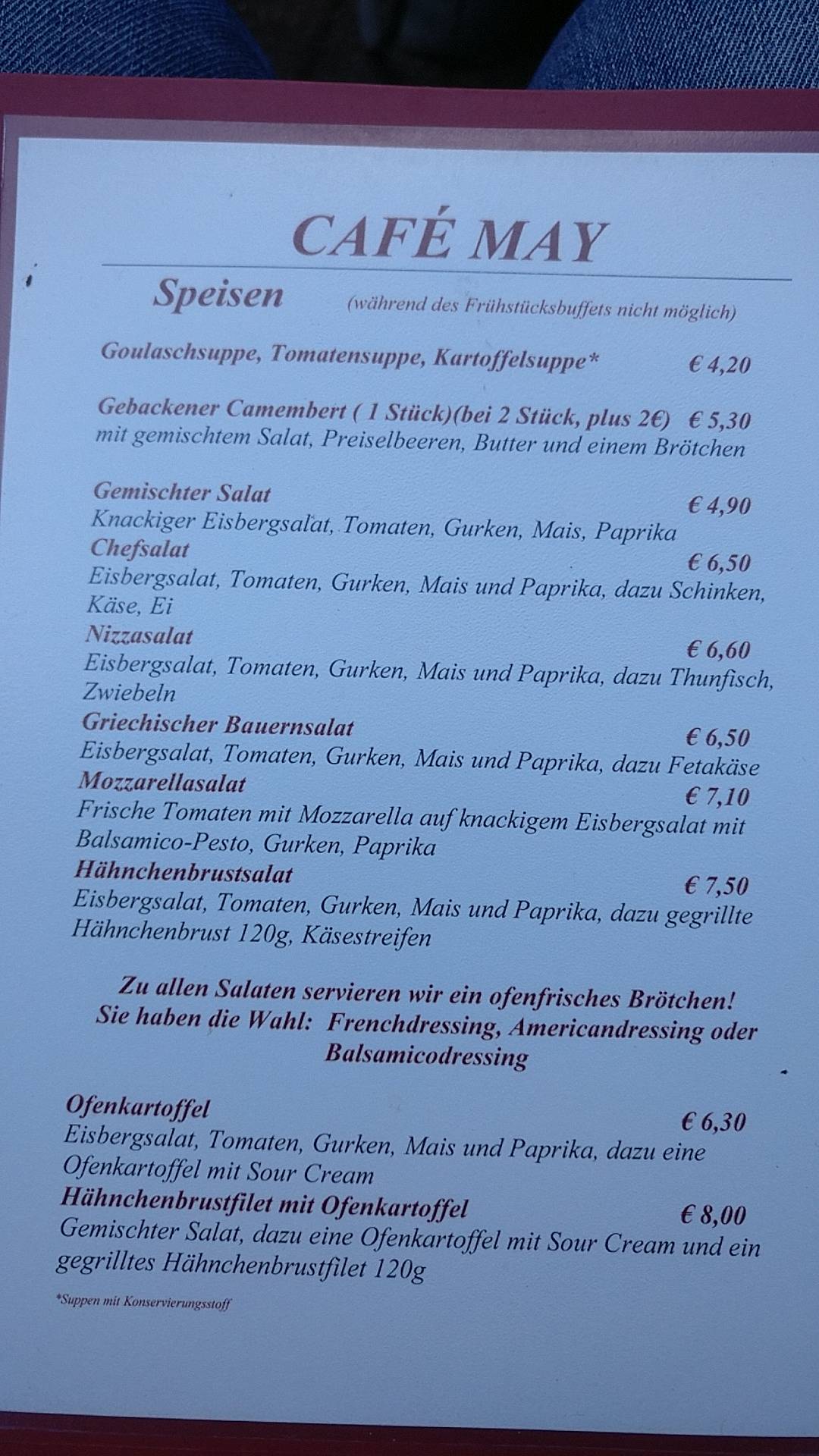 Speisekarte von Café May cafe, Hamburg, Von-Axen-Straße 2