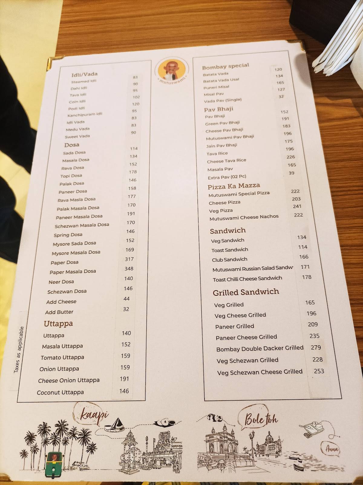 Menu at Mutuswami Cafe, Mumbai, Ground Floor