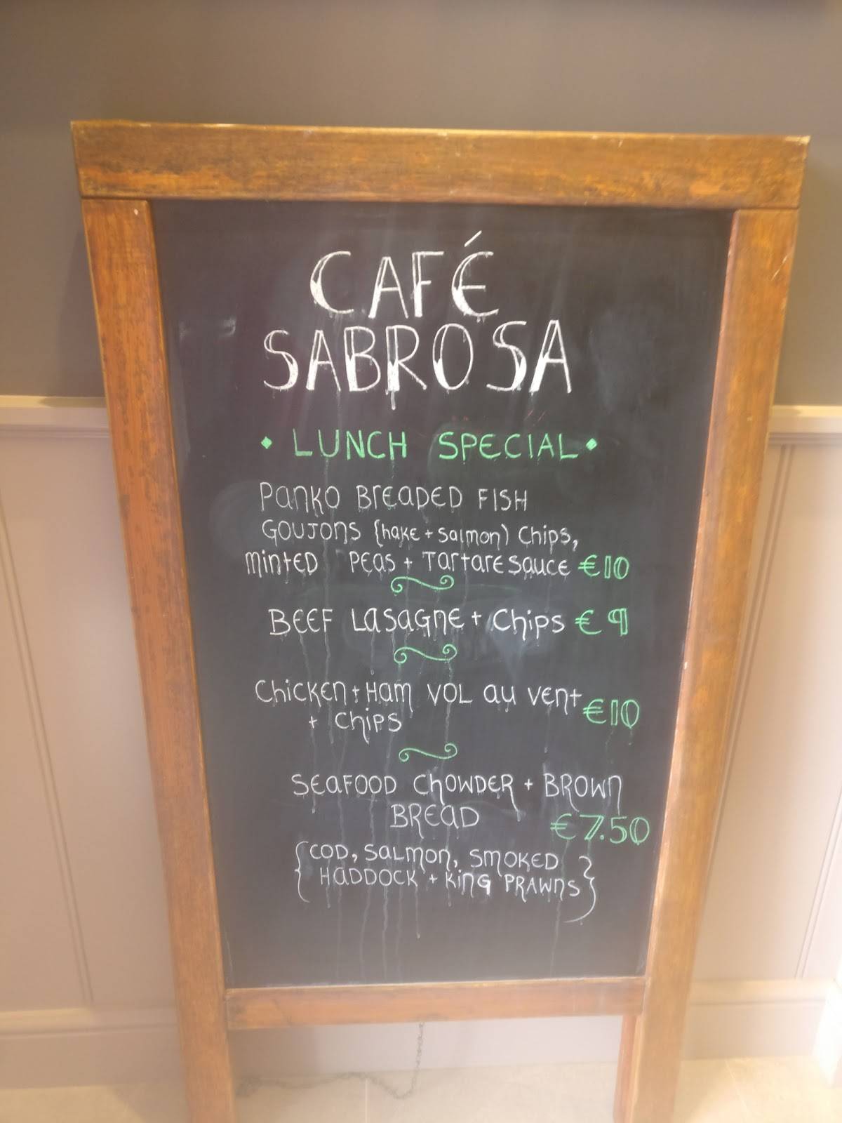 Menu at Cafe Sabrosa, Athboy