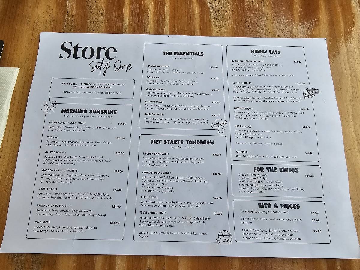 Menu at Store Sixty One - Traralgon Cafe, Traralgon