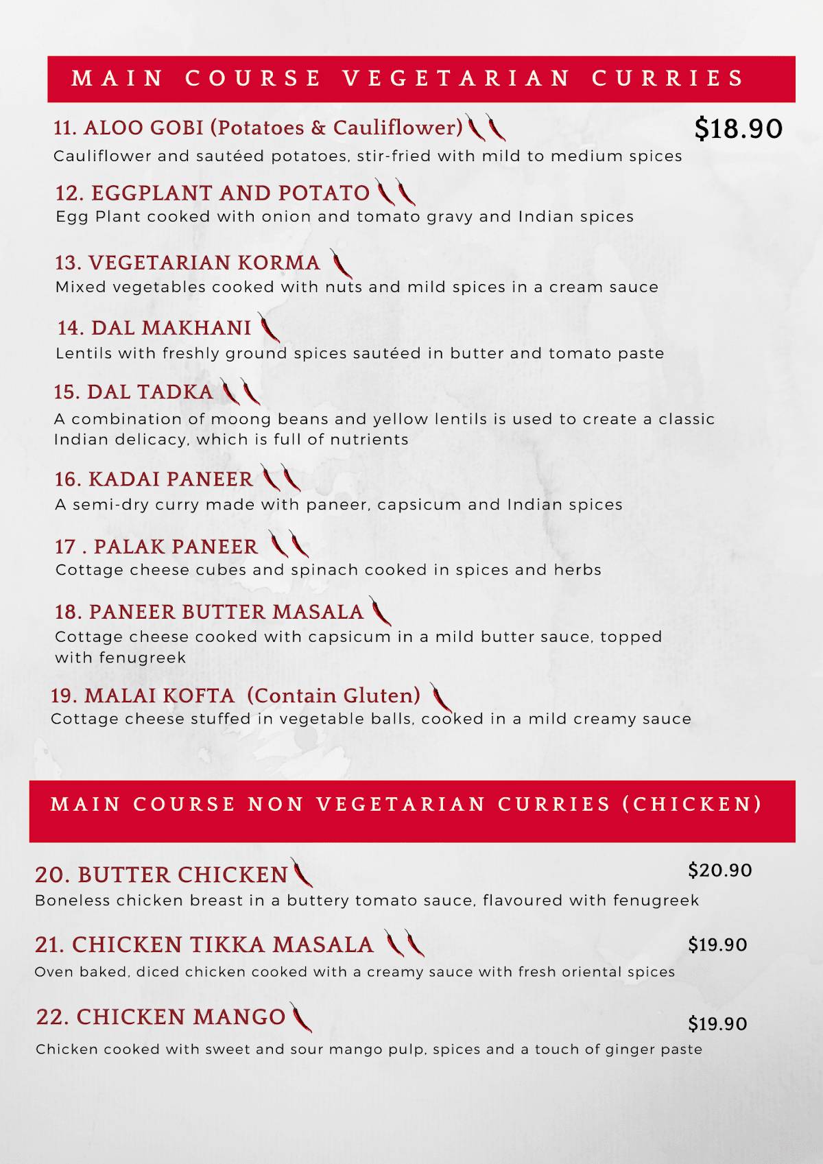Menu at Cafe Tandoori Indian Cuisine, Pambula