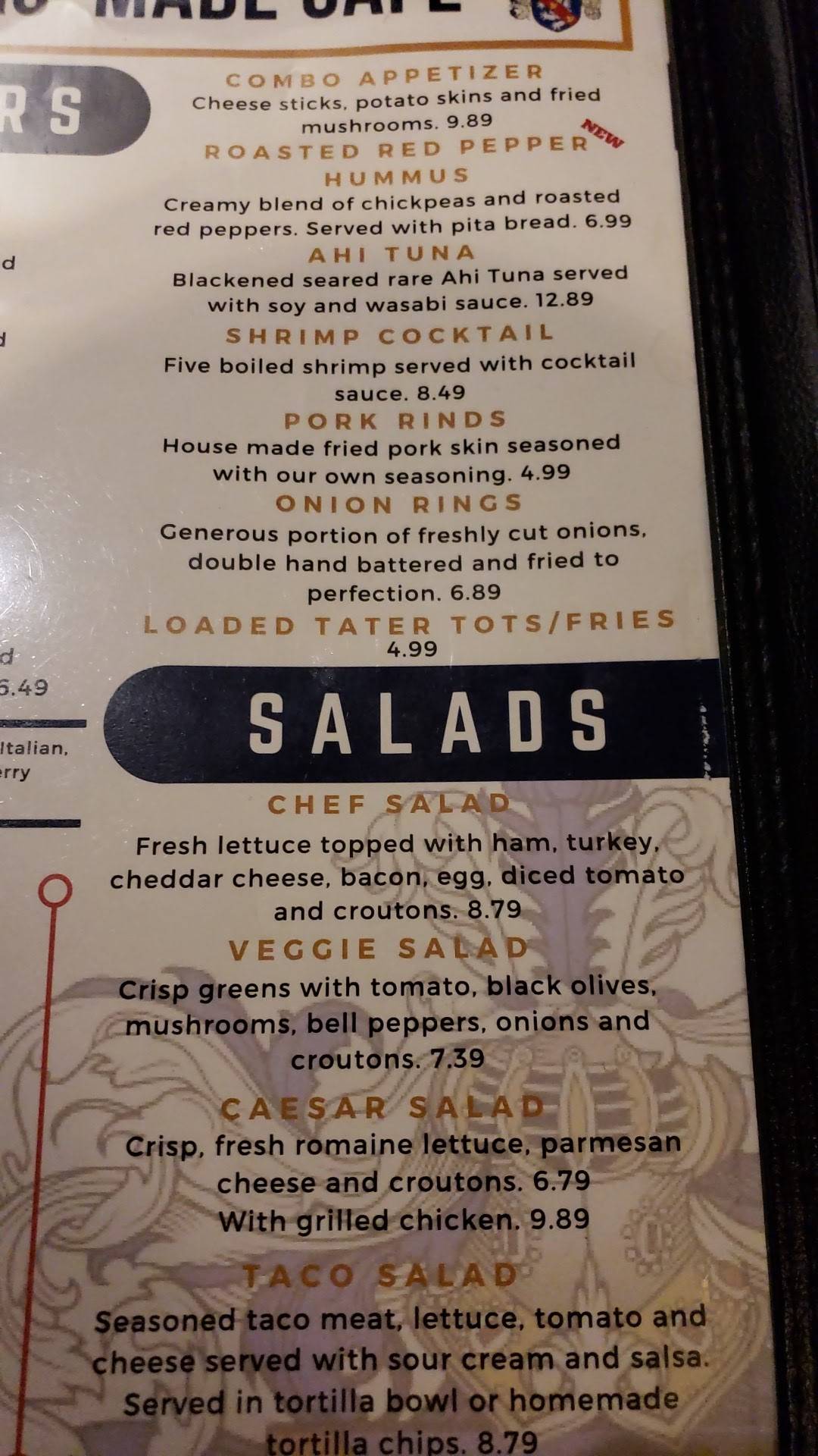 Menu at Taylor's Made cafe, Conway