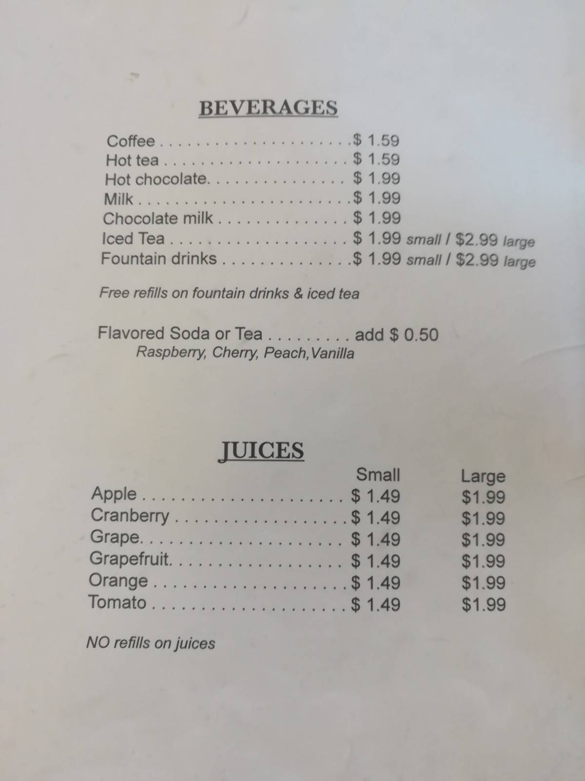 Menu at The Early Bird Cafe, Pine