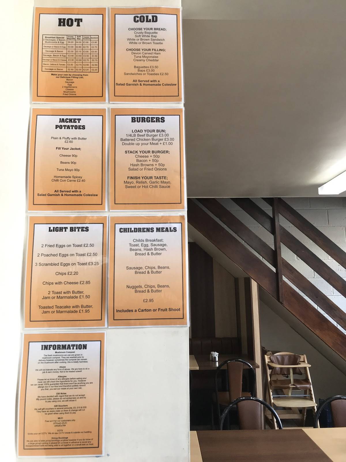Menu at The Hideaway Cafe, Plymouth