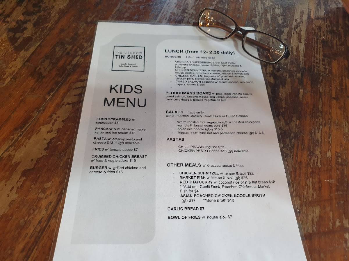 Menu at The Lithgow Tin Shed cafe, Lithgow, 69 Bridge St