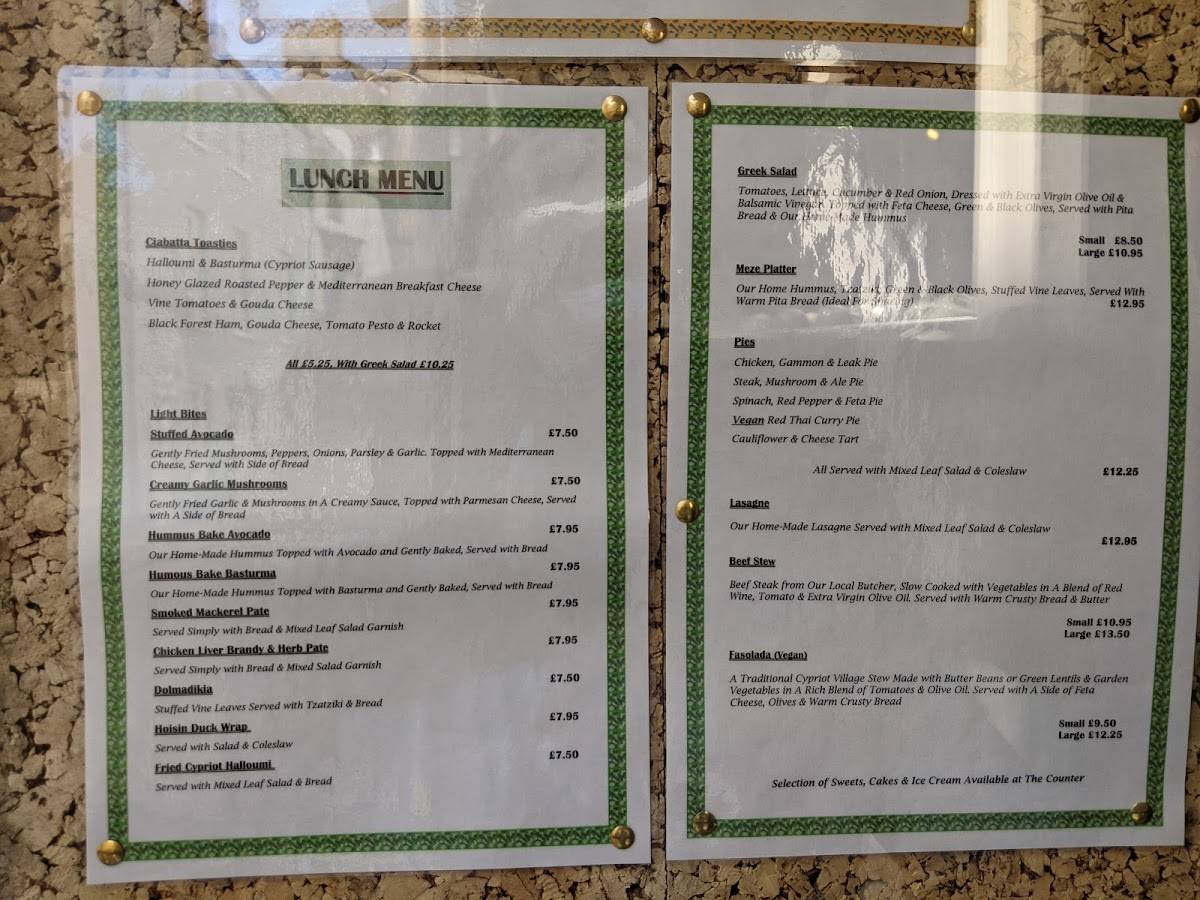 Menu at Caffè Vista cafe, Tenby