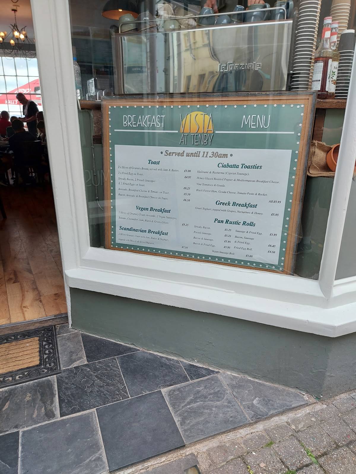 Menu at Caffè Vista cafe, Tenby