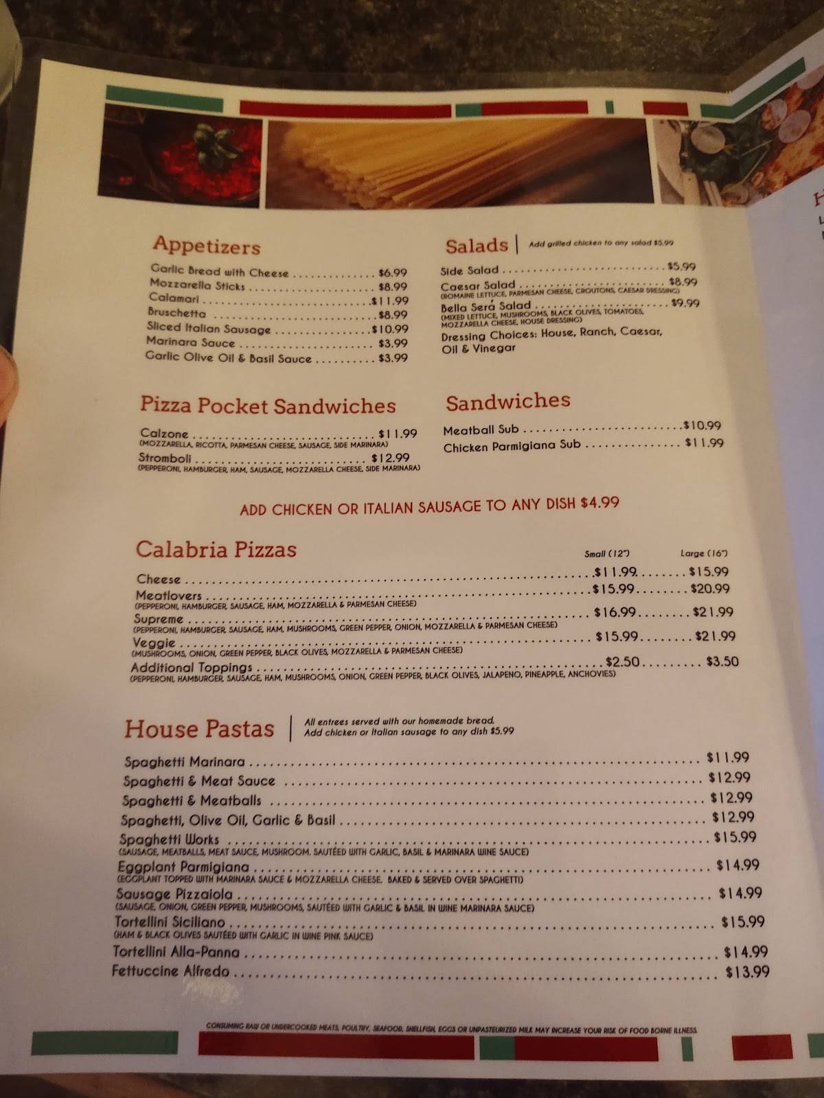 Menu at Calabria Italian Restaurant, Nebraska City