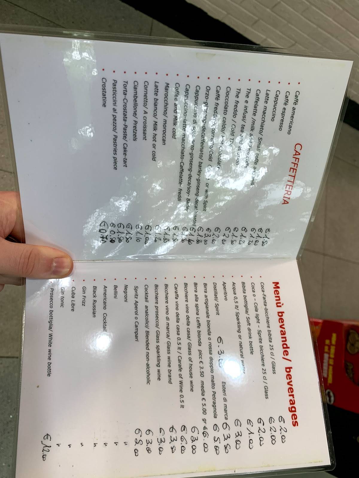 Menu at Calor Cafe, Rome
