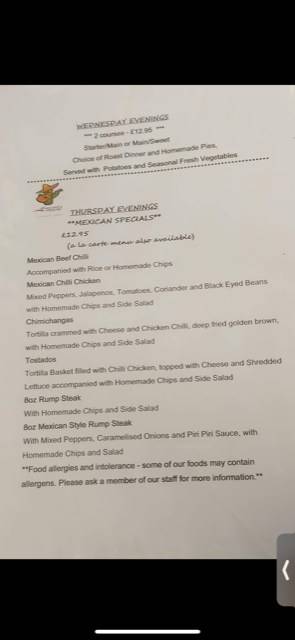 Menu at The Olive Grove restaurant, Cannock
