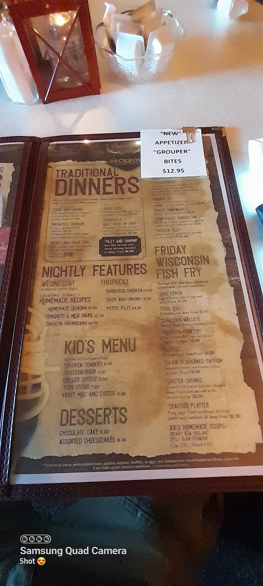 Menu at Cantafio's Buckhorn Steakhouse, Beaver Dam