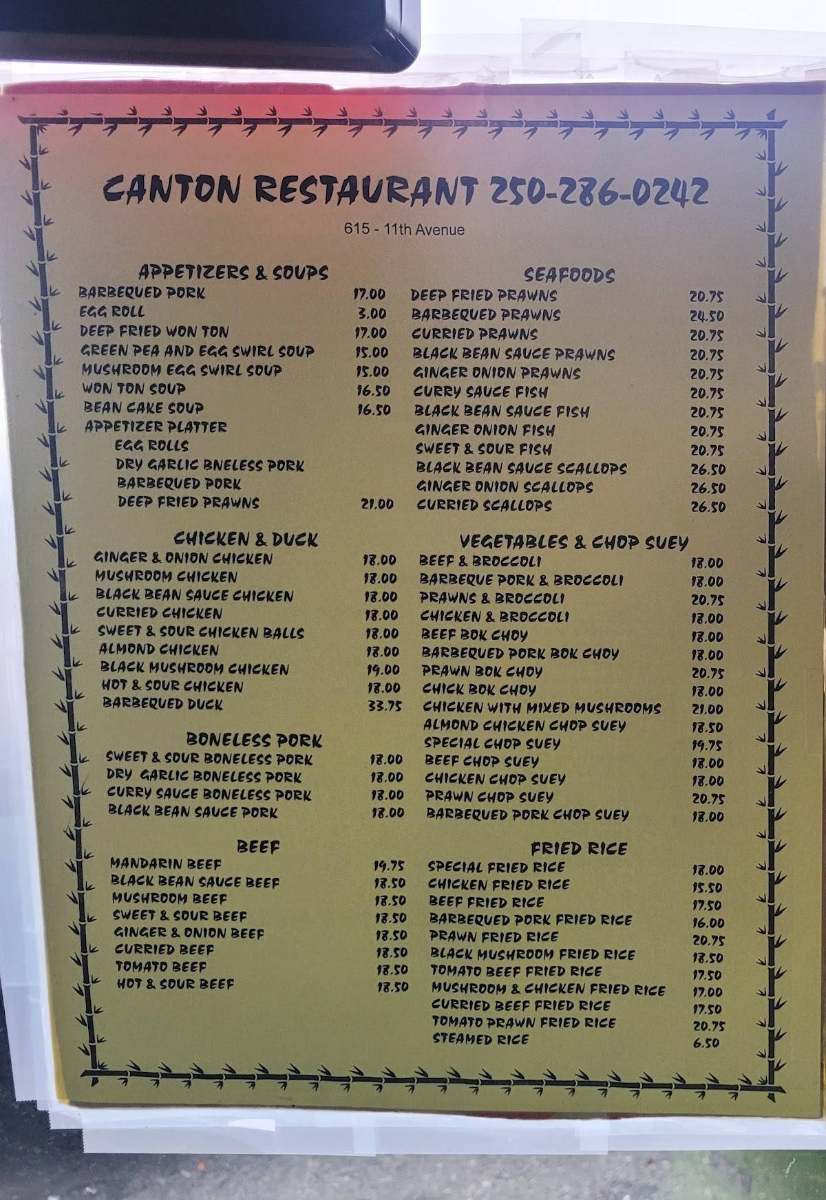 Menu at Canton Restaurant, Campbell River