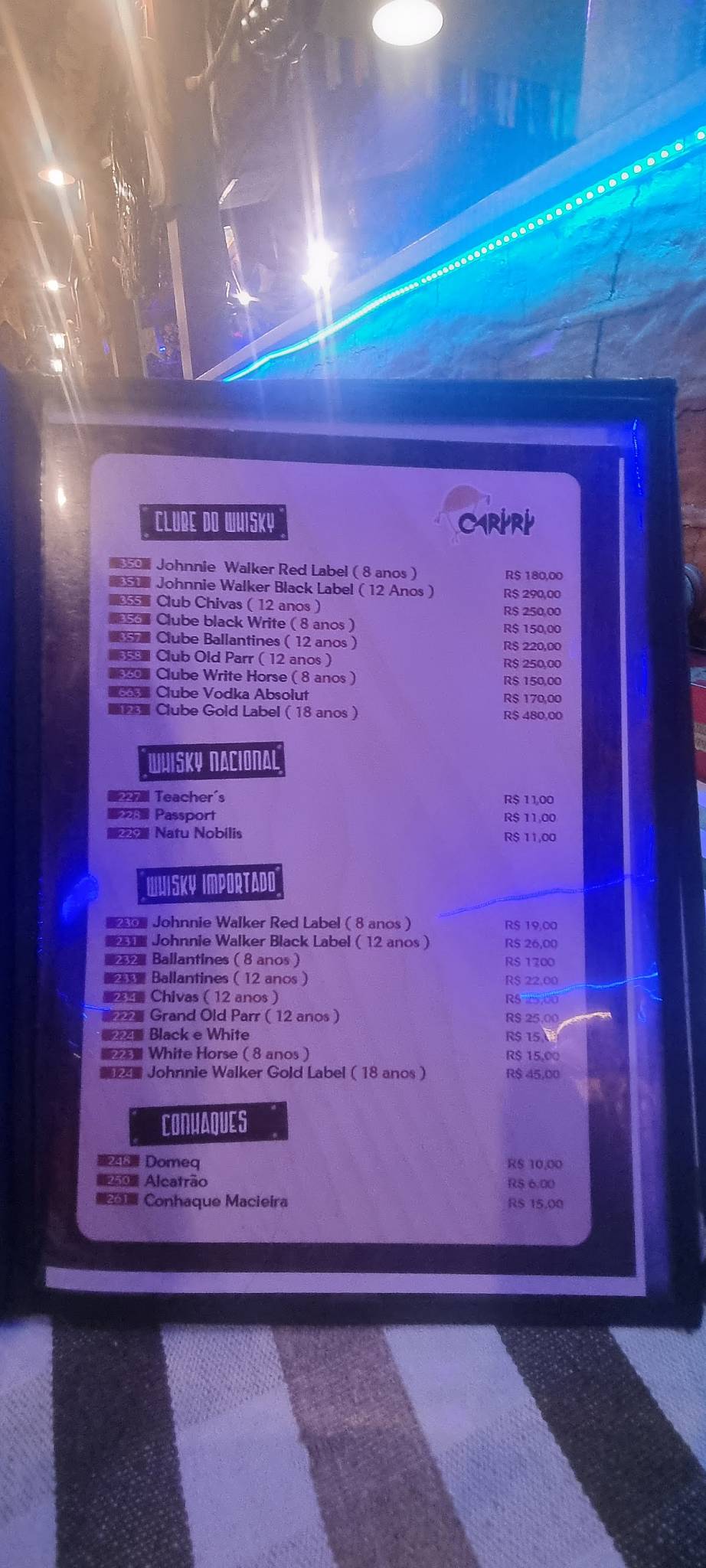 Menu em Cariri restaurante, Aracaju