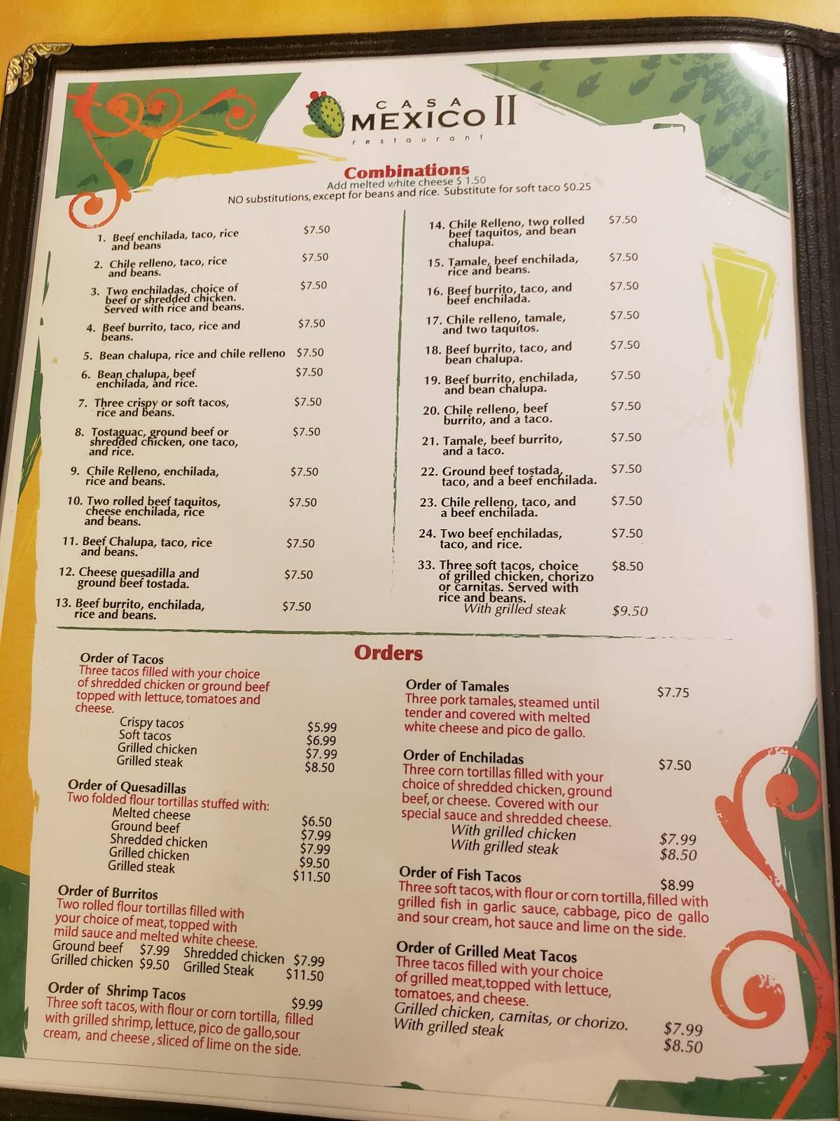 Menu at Casa Mexico II restaurant, Warner Robins