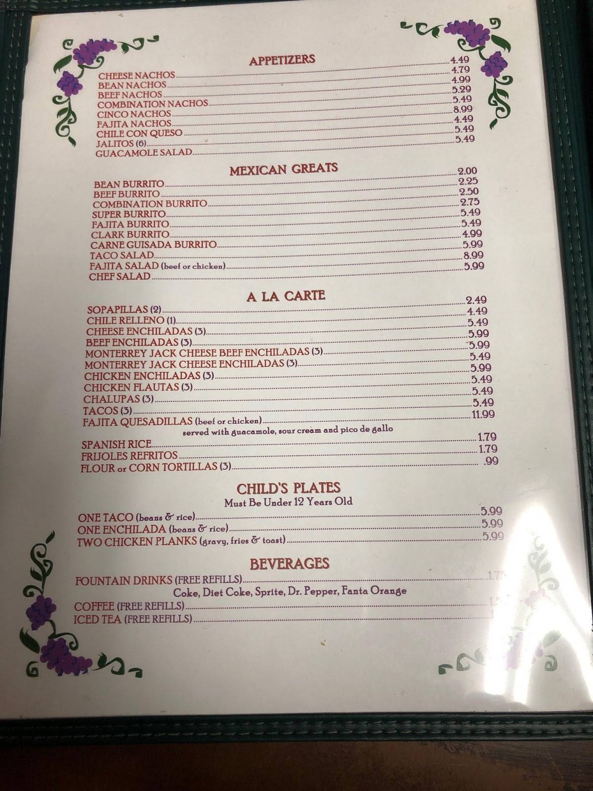 Menu at Casa Morales Restaurant, Sweetwater