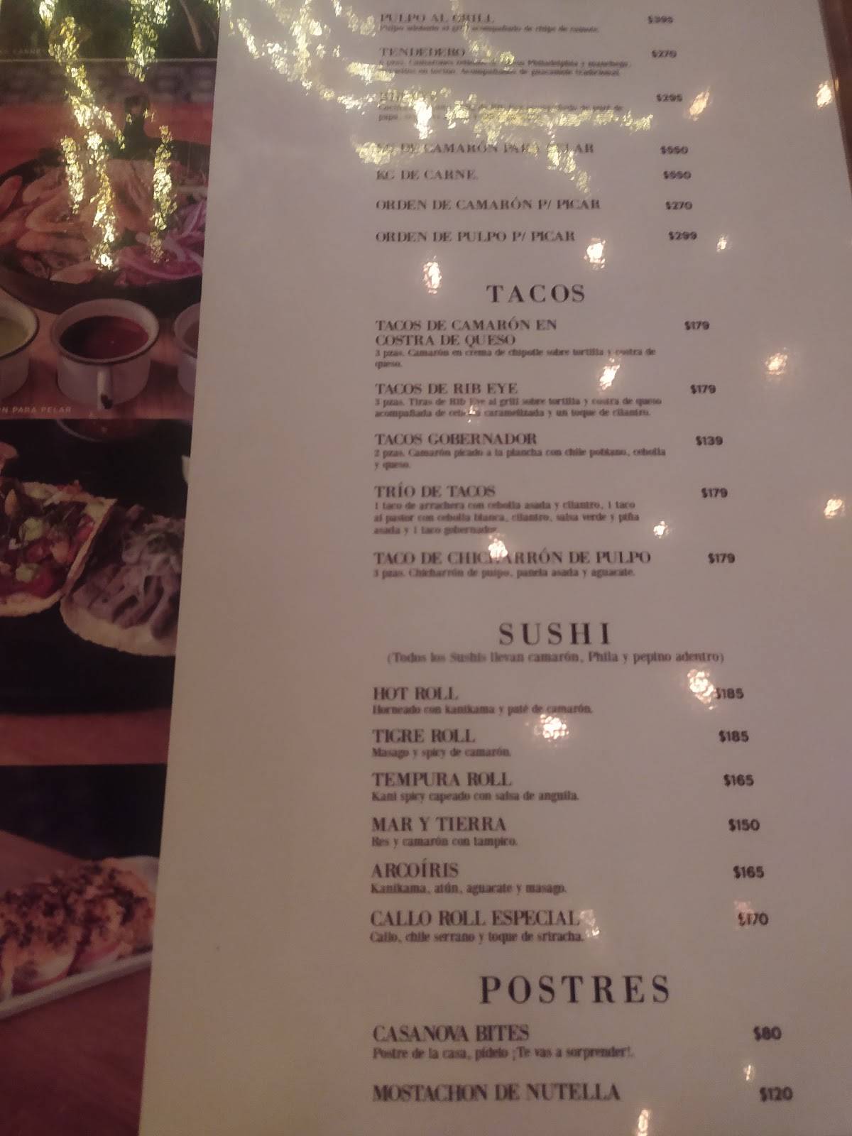 Menu at Casanova Cantina Mazatlán pub & bar, Mazatlán