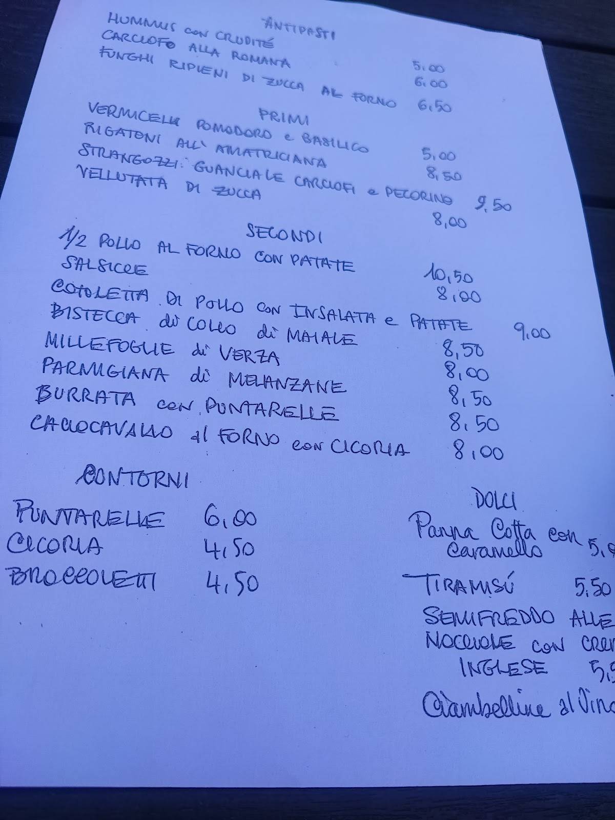 Menu da Casetta Rossa ristorante, Roma