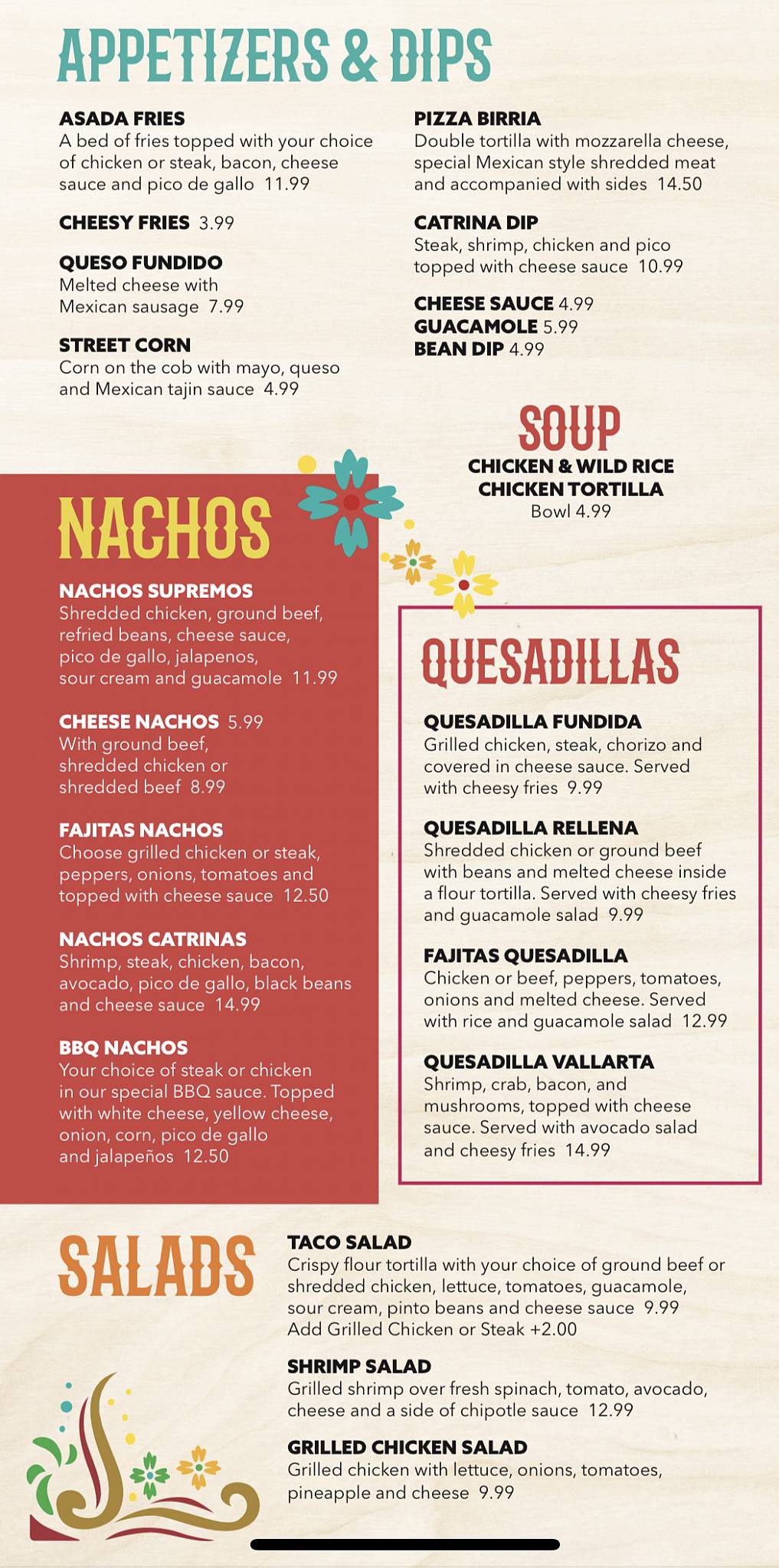 Menu at Catrinas Mexican cuisine restaurant, Holdrege