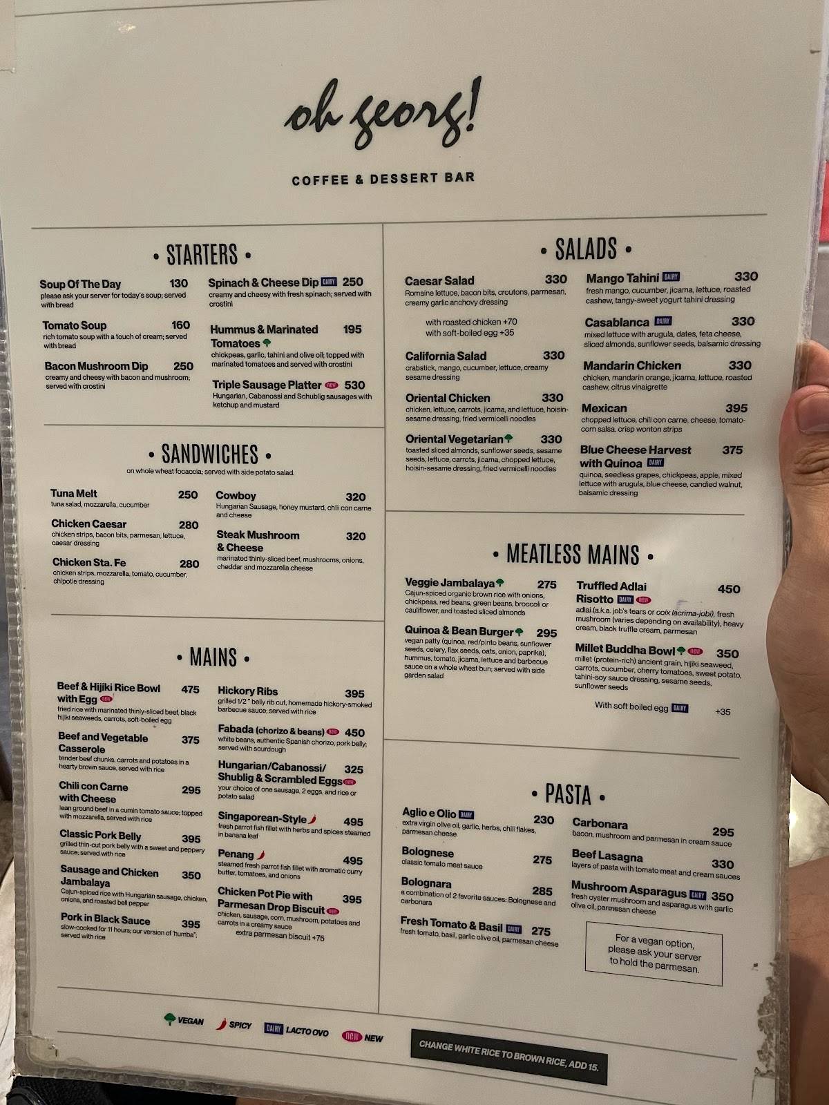Menu at Oh Georg! cafe, Cebu City, ayala center cebu