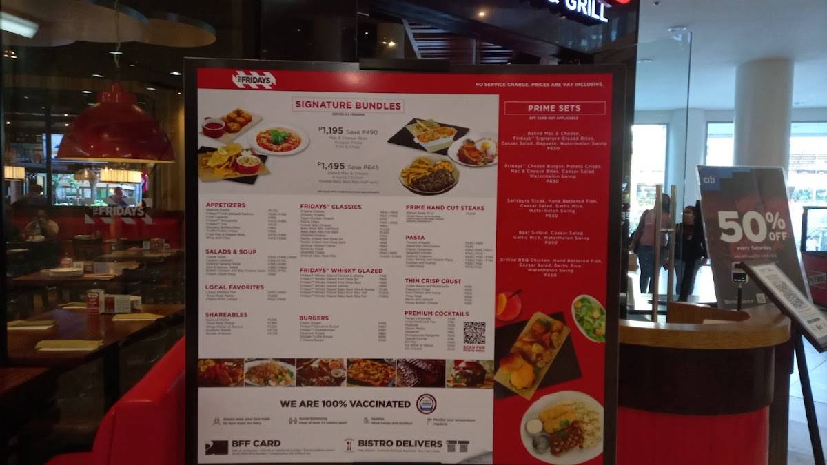 Menu at TGI FRIDAYS restaurant, Cebu City, Ground level