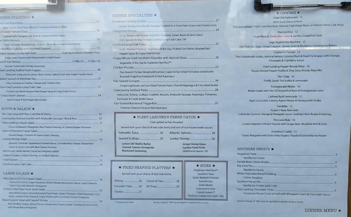 Menu at Fleet Landing Restaurant & Bar, Charleston