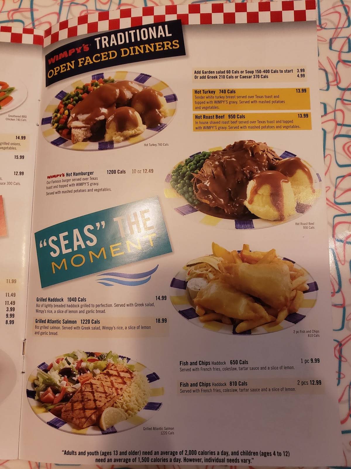 Menu at Wimpy's Diner restaurant, Chatham-Kent