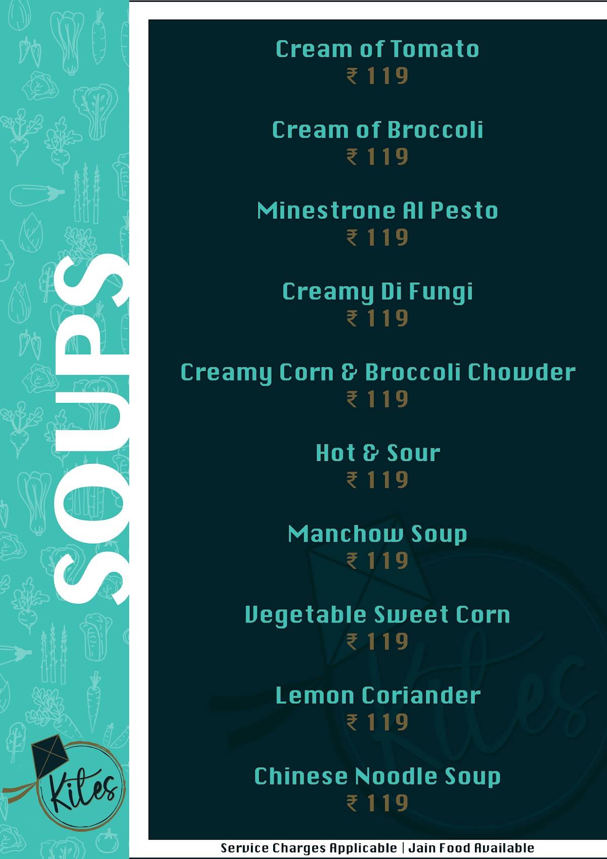 Menu at Kites, Chennai