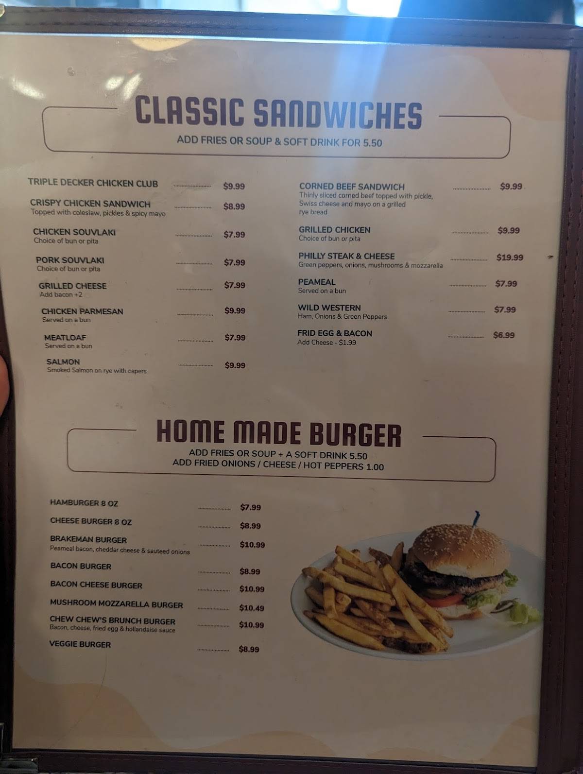 Menu at Chew Chew's Diner restaurant, Toronto