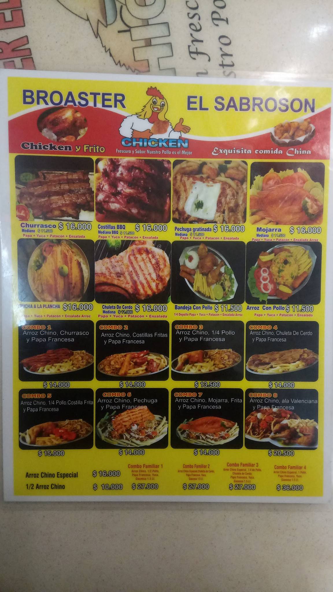 Menu at Chicken Broaster El Sabrosón restaurant, Bogotá