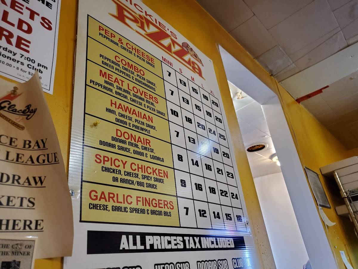 Menu at Chickie's Pizza restaurant, Glace Bay, 117 Commercial St
