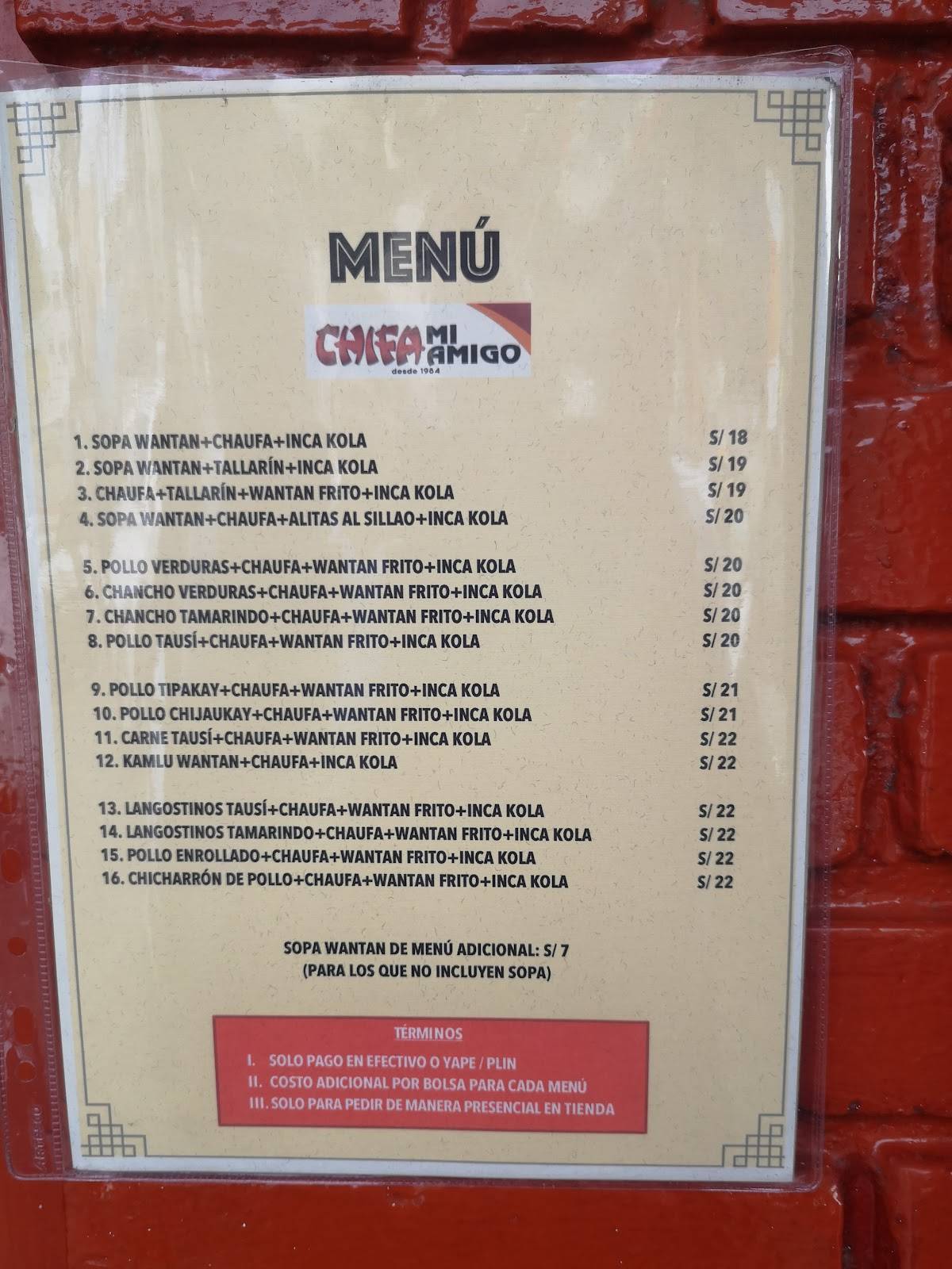 Carta del restaurante Chifa Mi Amigo, San Isidro