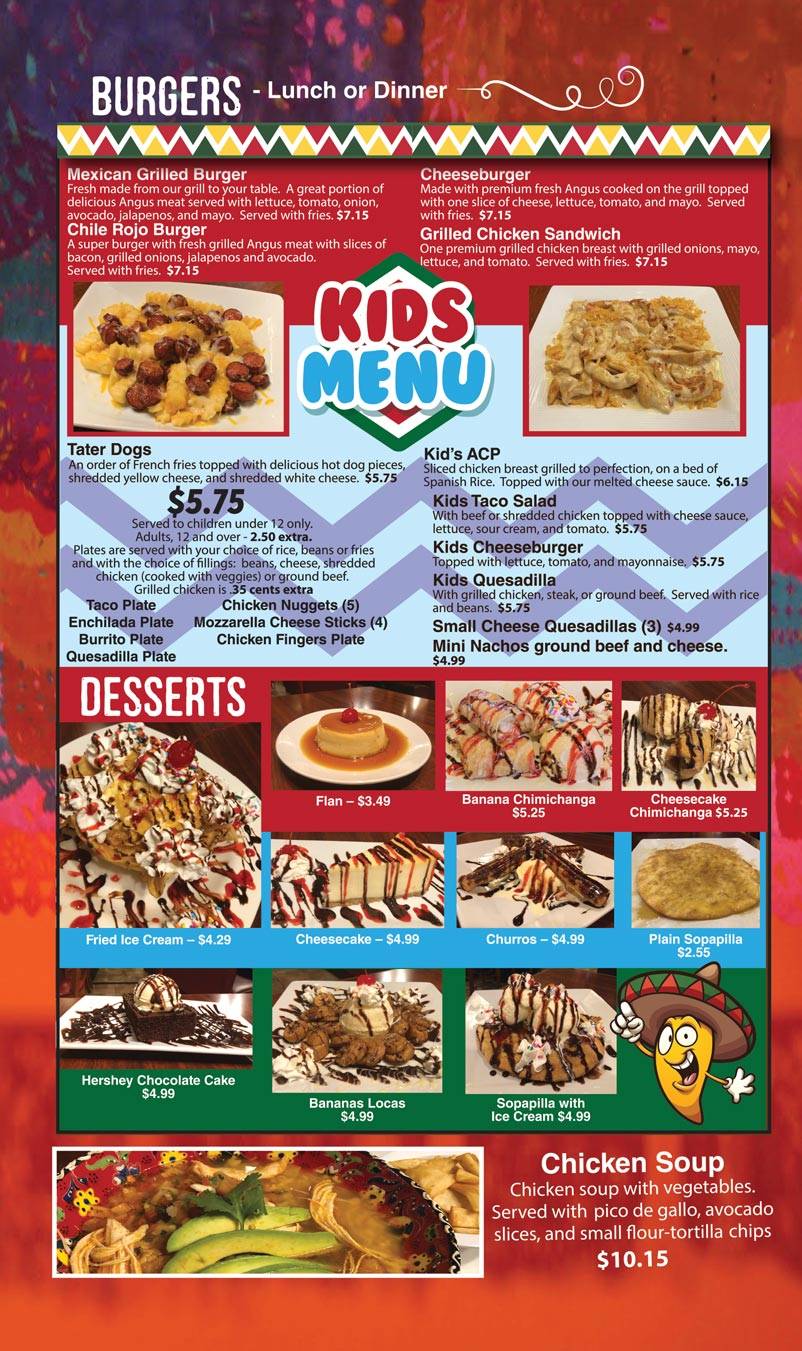 Menu at Chile Rojo Mexican Cuisine restaurant, Mount Airy