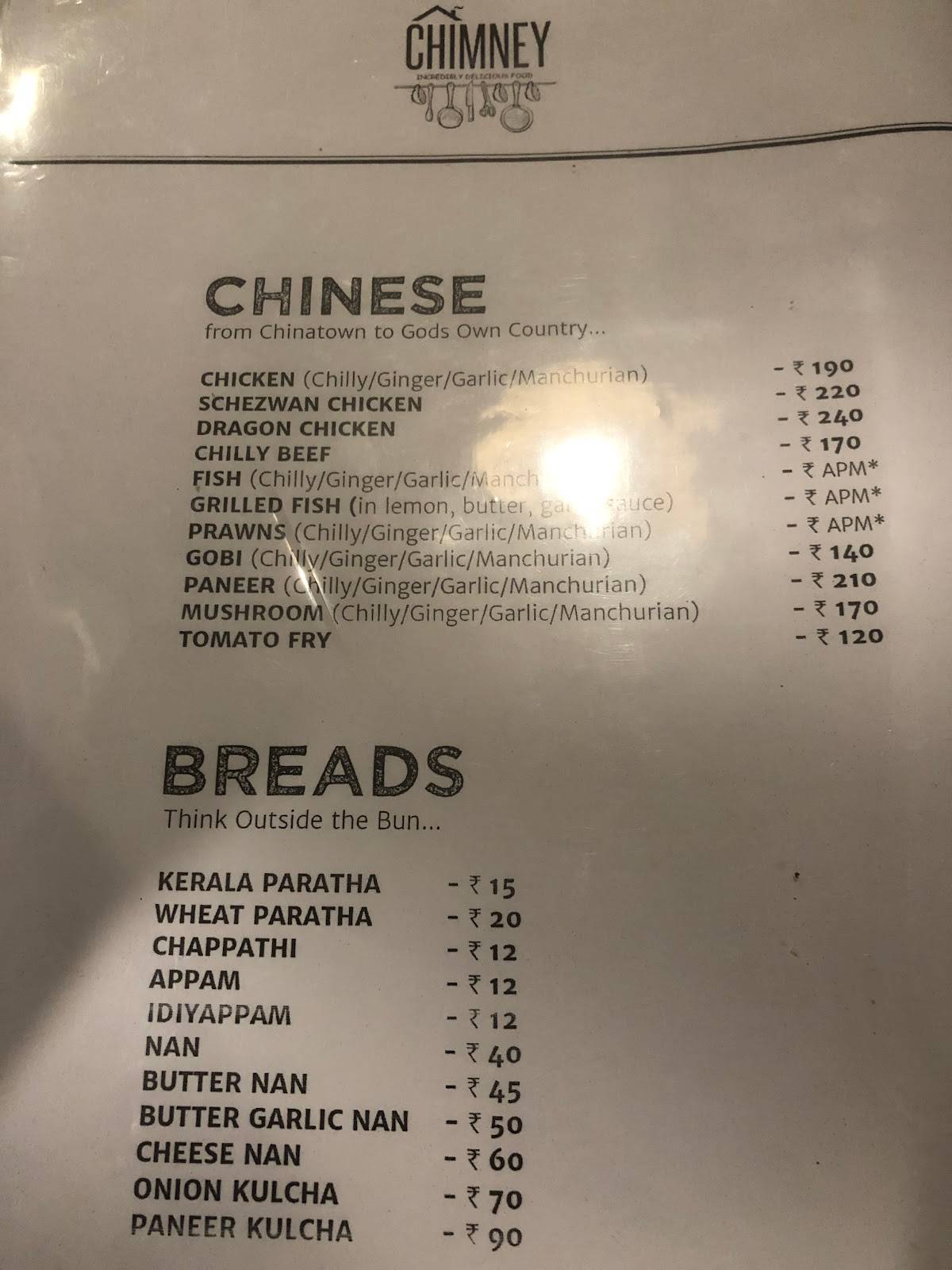 Menu at Chimney Family Restaurant, Varkala