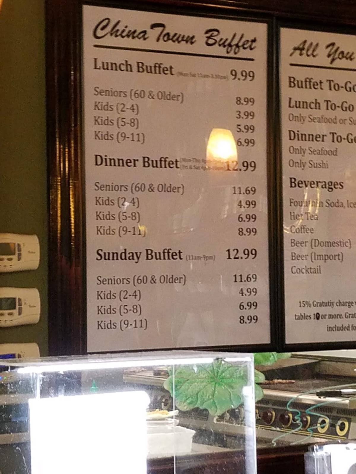 Menu at Chinatown Buffet restaurant, Champaign