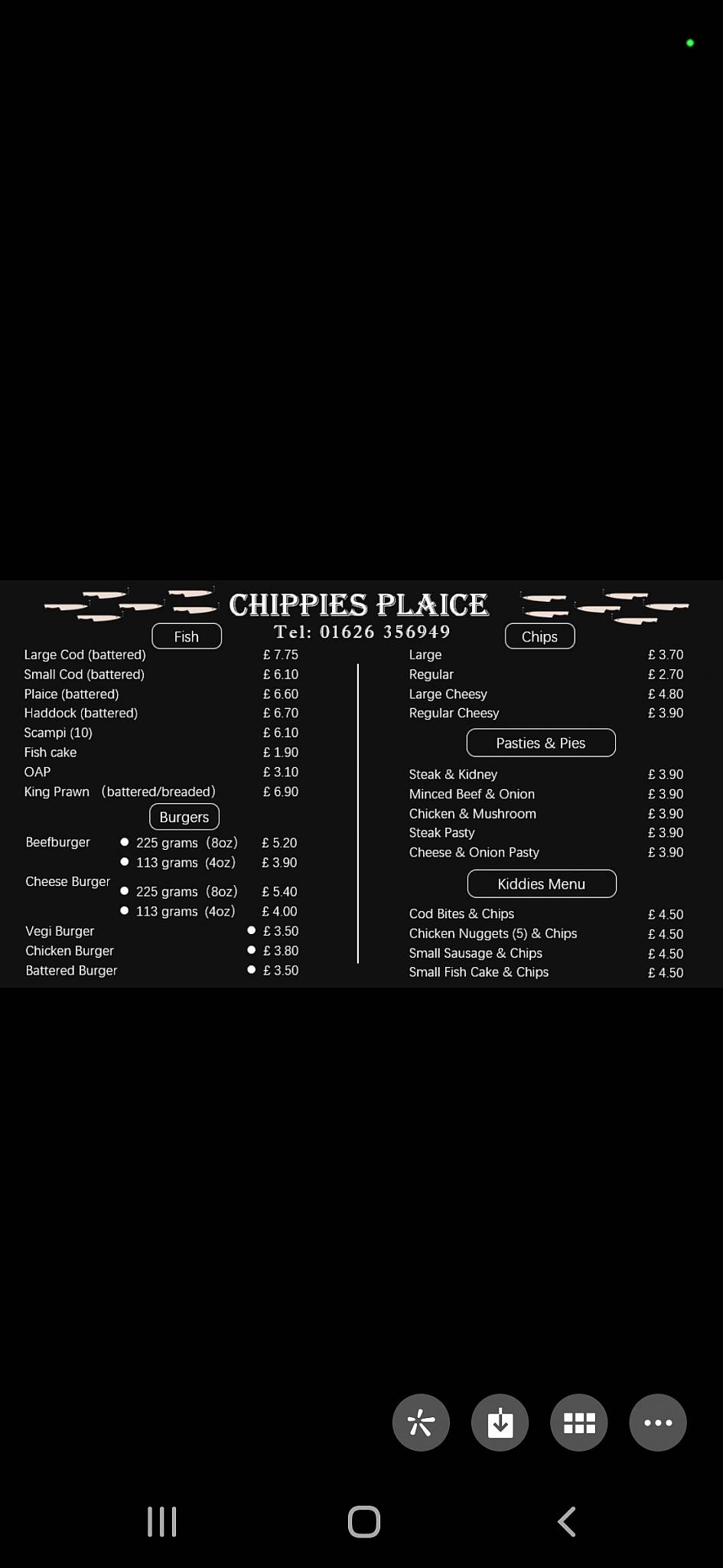 Menu at Chippies Plaice restaurant, Newton Abbot