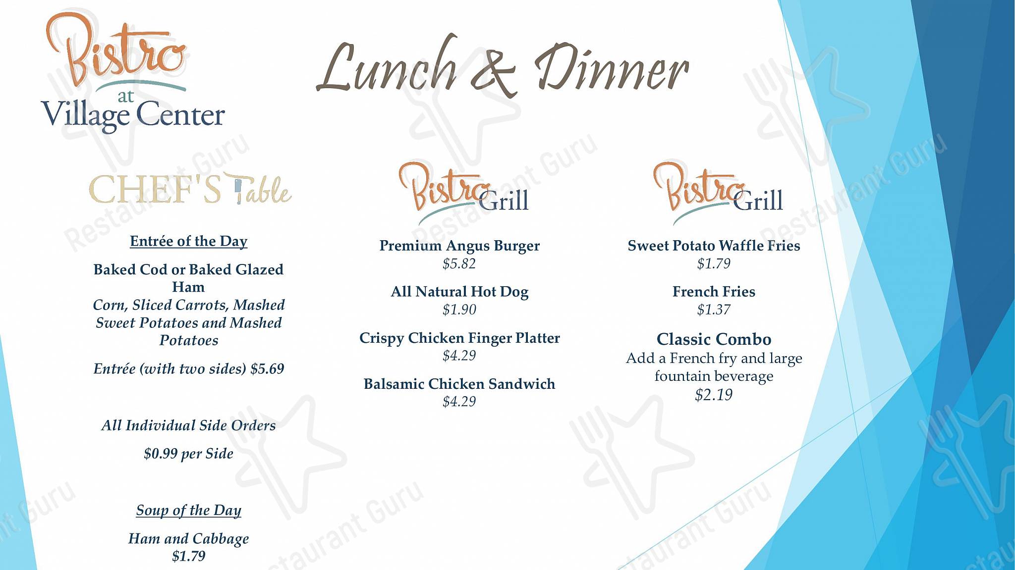 Menu at Chives American Grill restaurant, Lititz