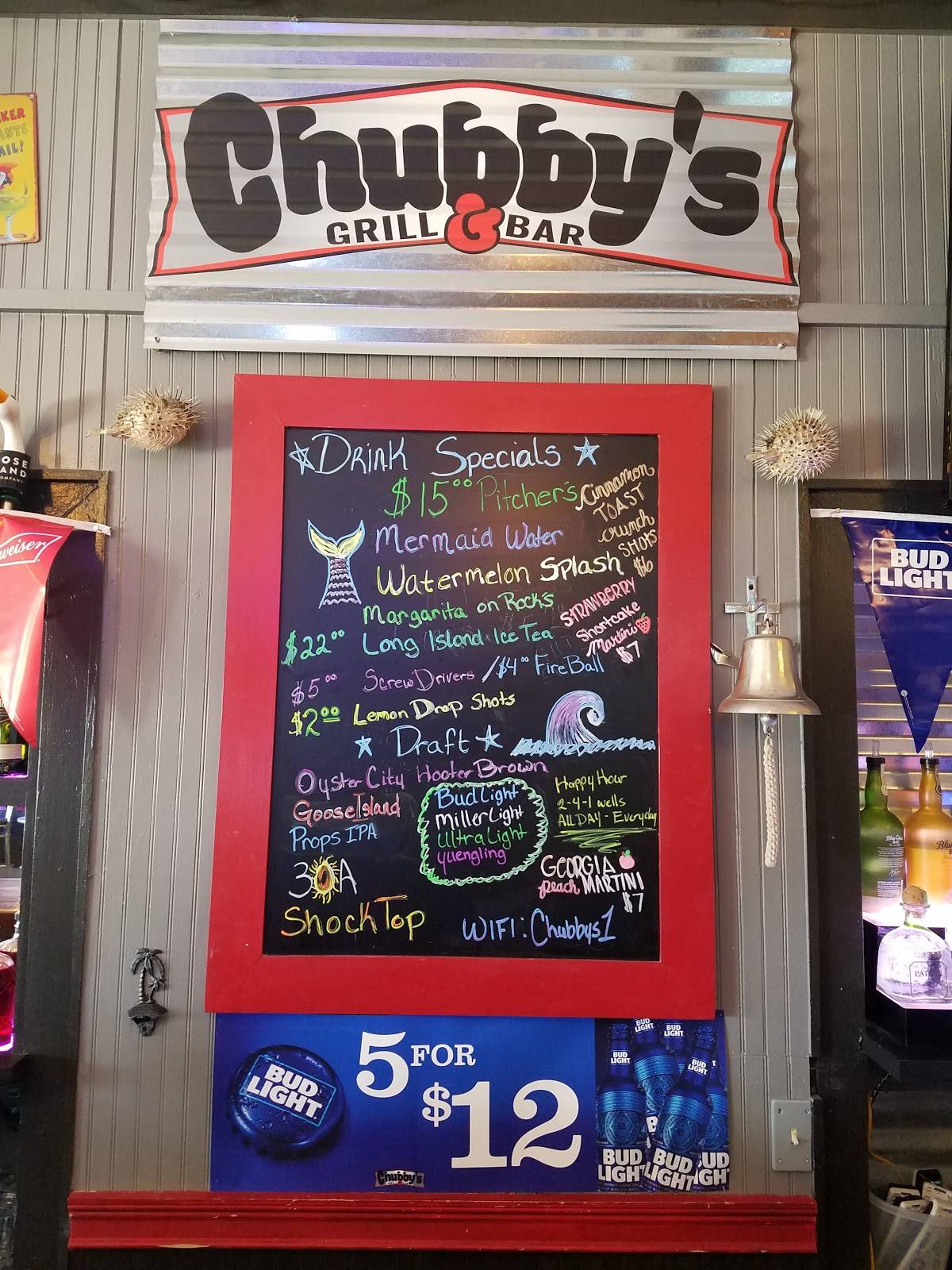 Menu at Chubby's Grill & Bar, Panama City Beach
