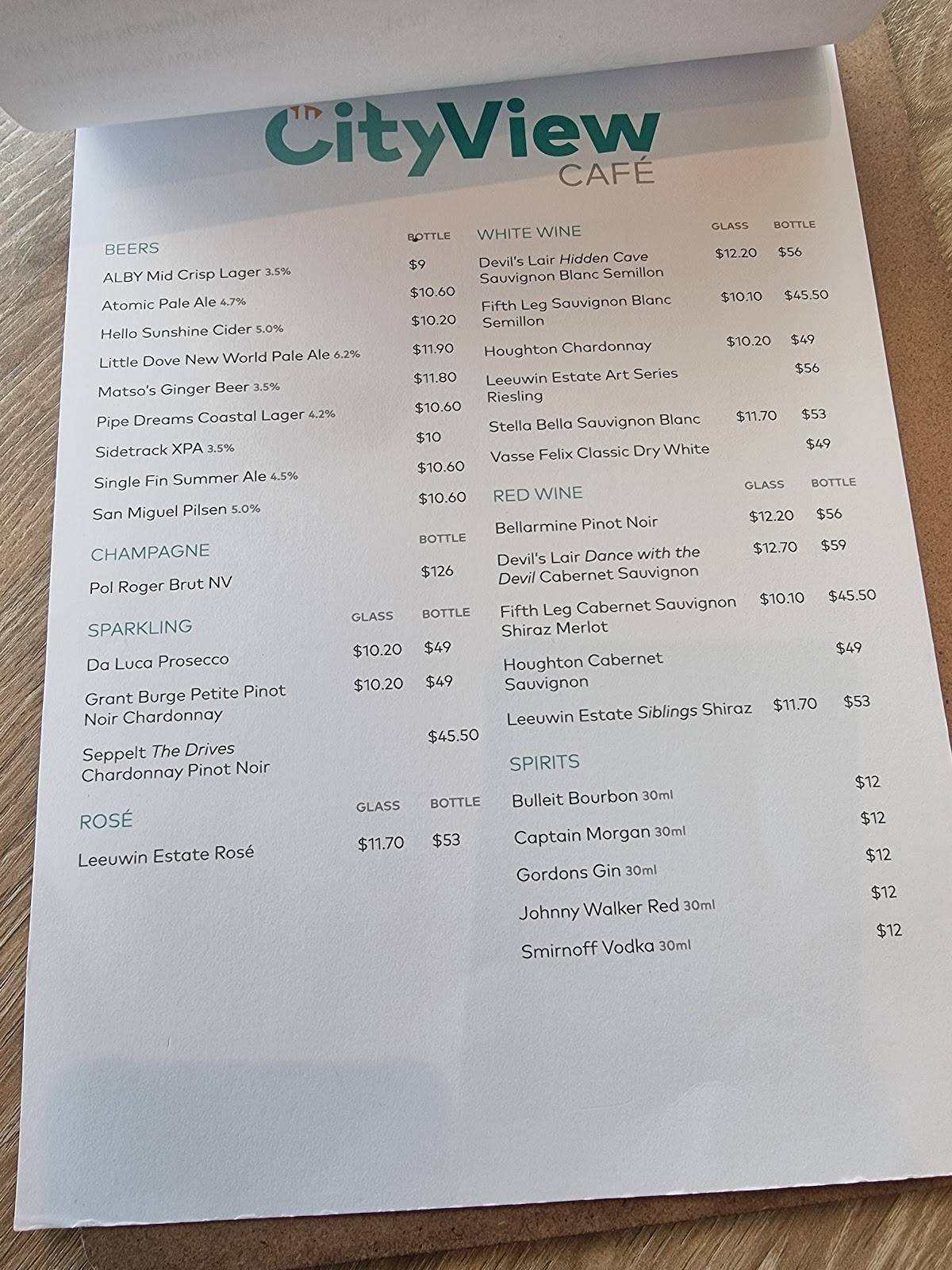 Menu at City View Cafe, Burswood, Optus Stadium