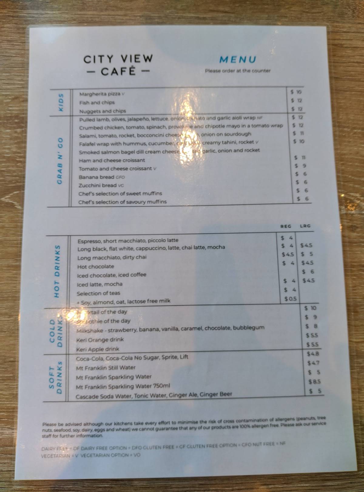Menu at City View Cafe, Burswood, Optus Stadium