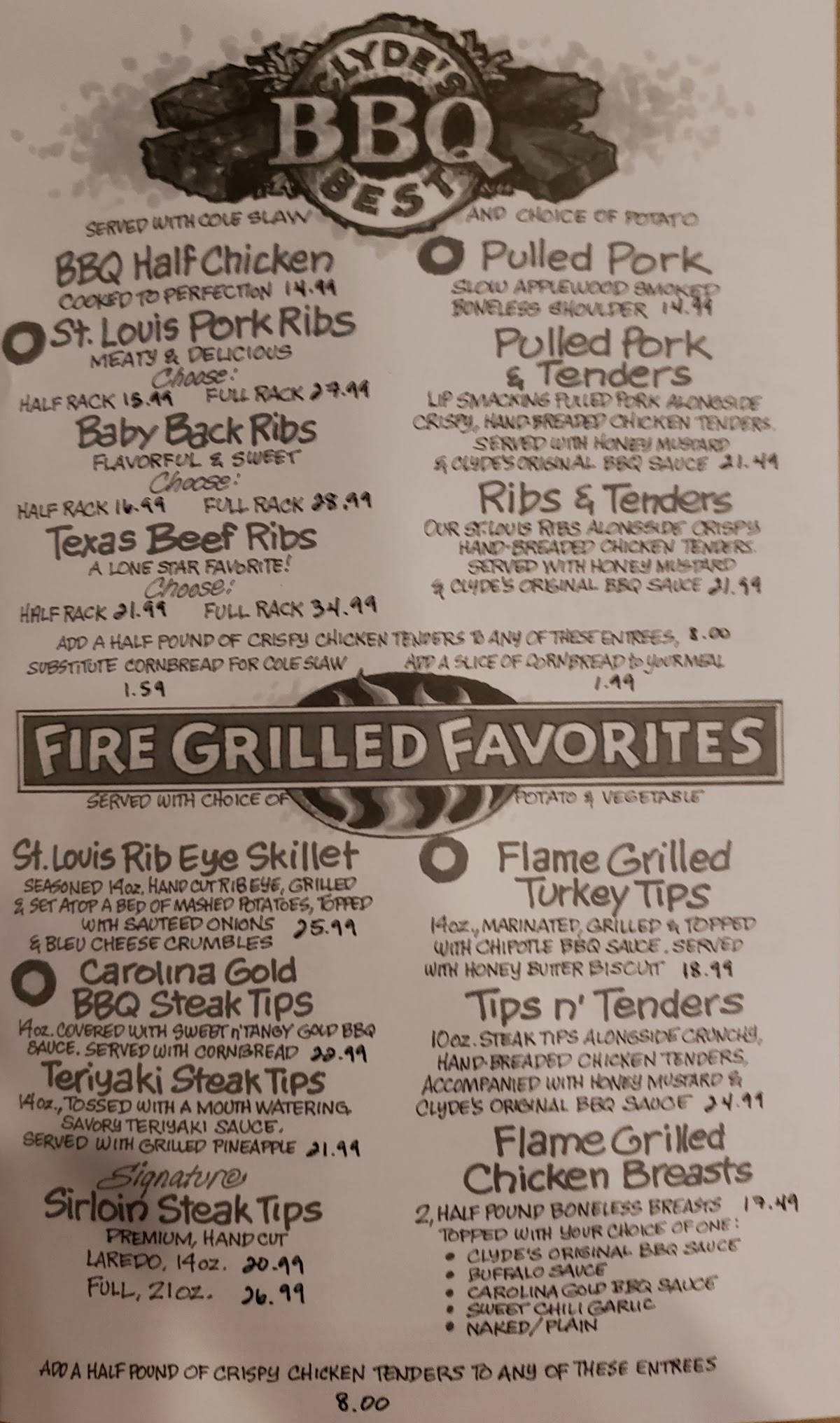 Menu at Clyde’s Grill and Bar, Walpole, 642 Providence Hwy