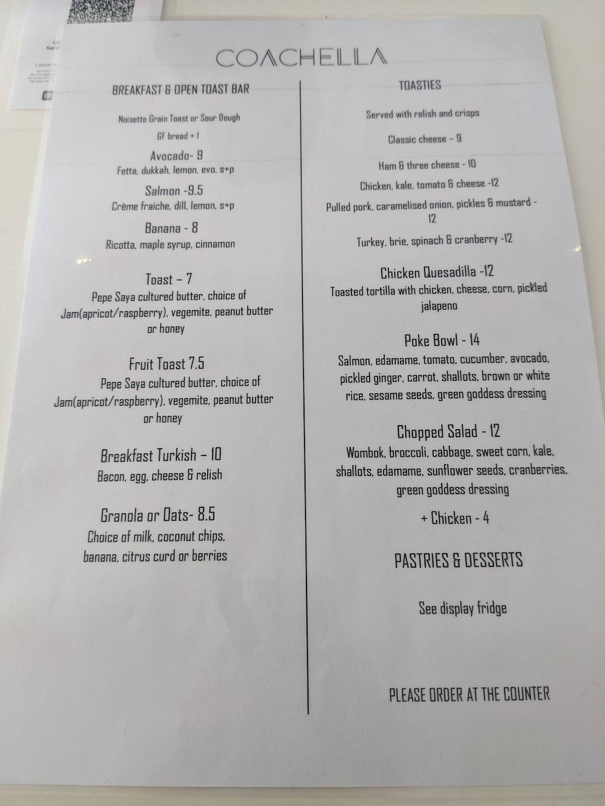 Carta del café Coachella Coffee Co - Boronia, Boronia