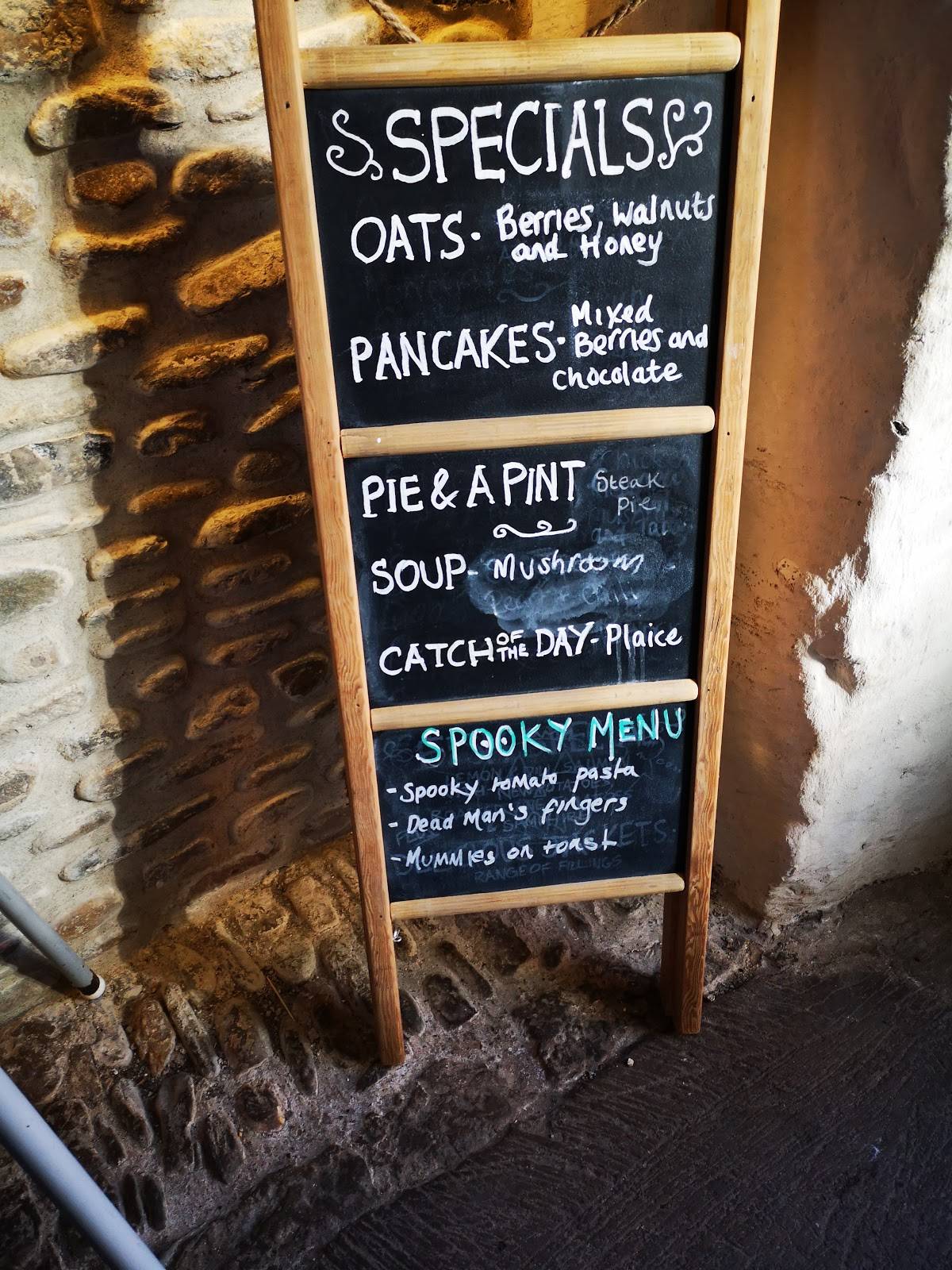 Menu at The Cobbles Collective cafe, Bridgend