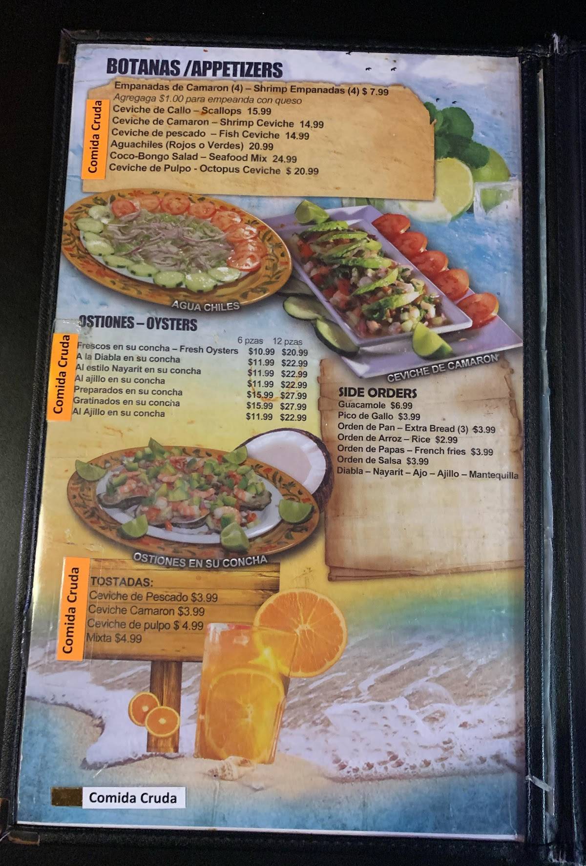 Menu at Coco Bongo Mariscos & Mexican Restaurant, Indianapolis