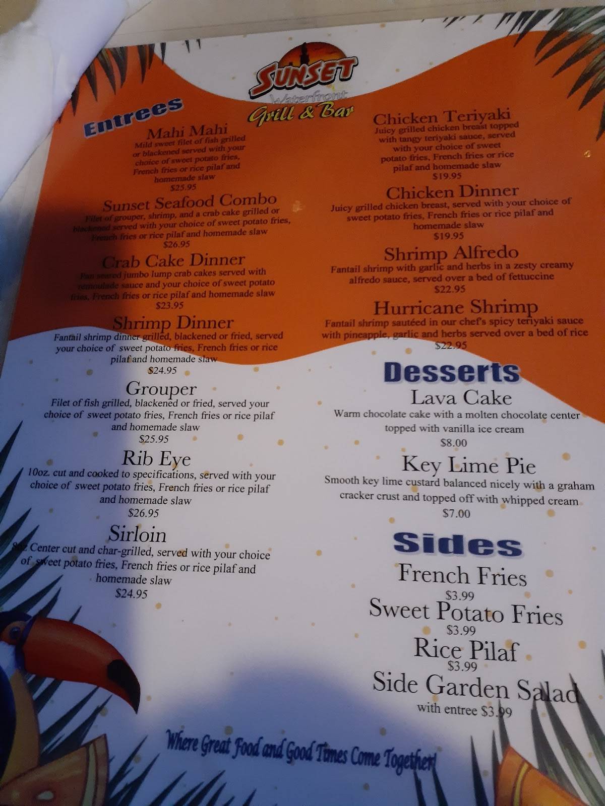 Menu at Sunset Cafe' Waterfront Bar & Grill, Cocoa Beach