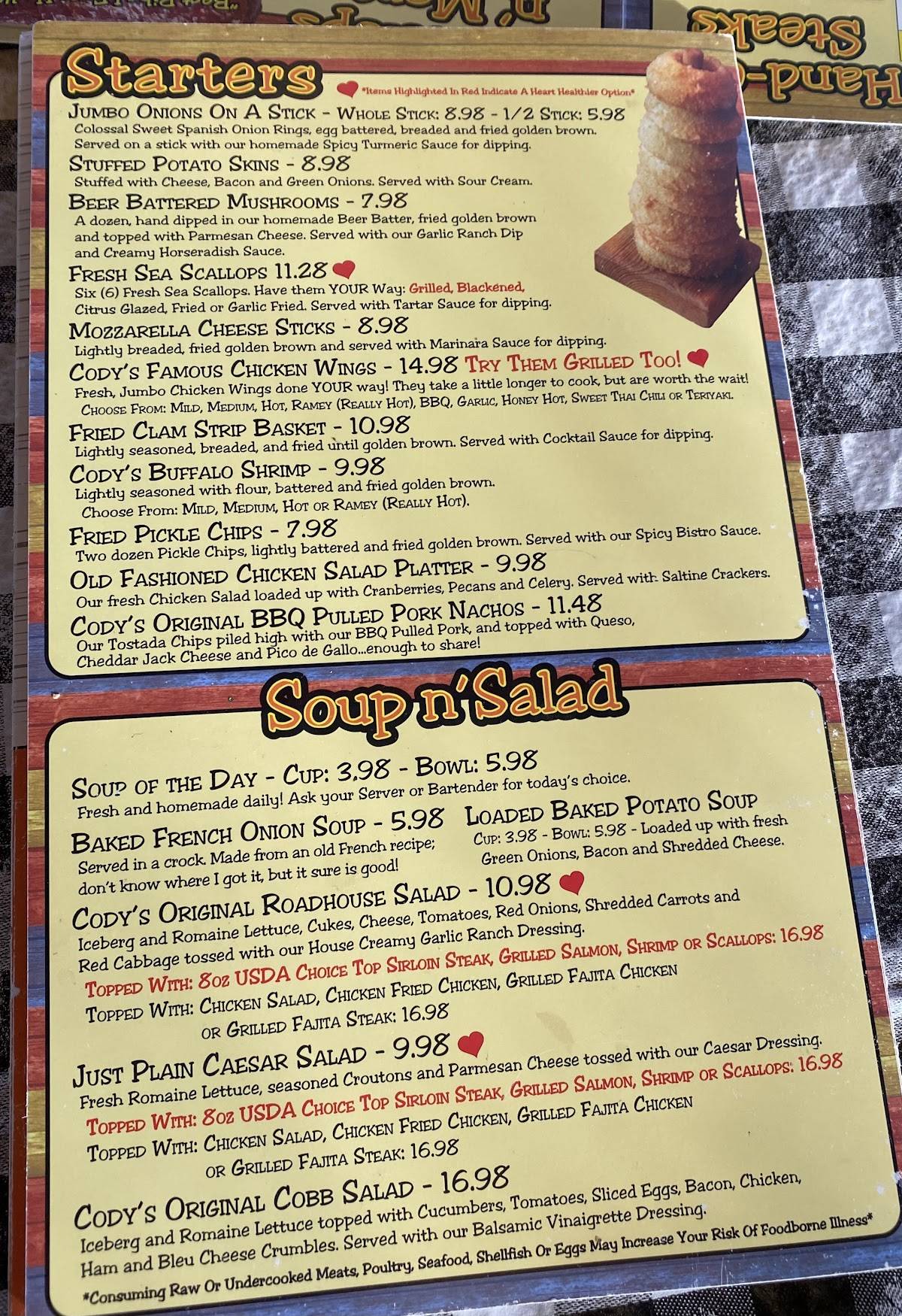 Menu at Cody's Original Roadhouse - Brownwood BBQ, The Villages ...