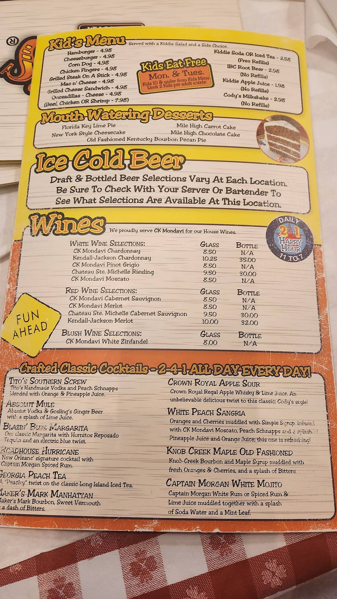Menu at Cody's Original Roadhouse - Brownwood BBQ, The Villages ...